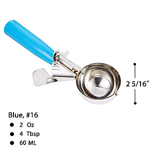 Portion Scoop - #16 (2 oz) - Disher, Cookie Scoop, Food Scoop - Portion Control - 18/8 Stainless Steel, Blue Handle