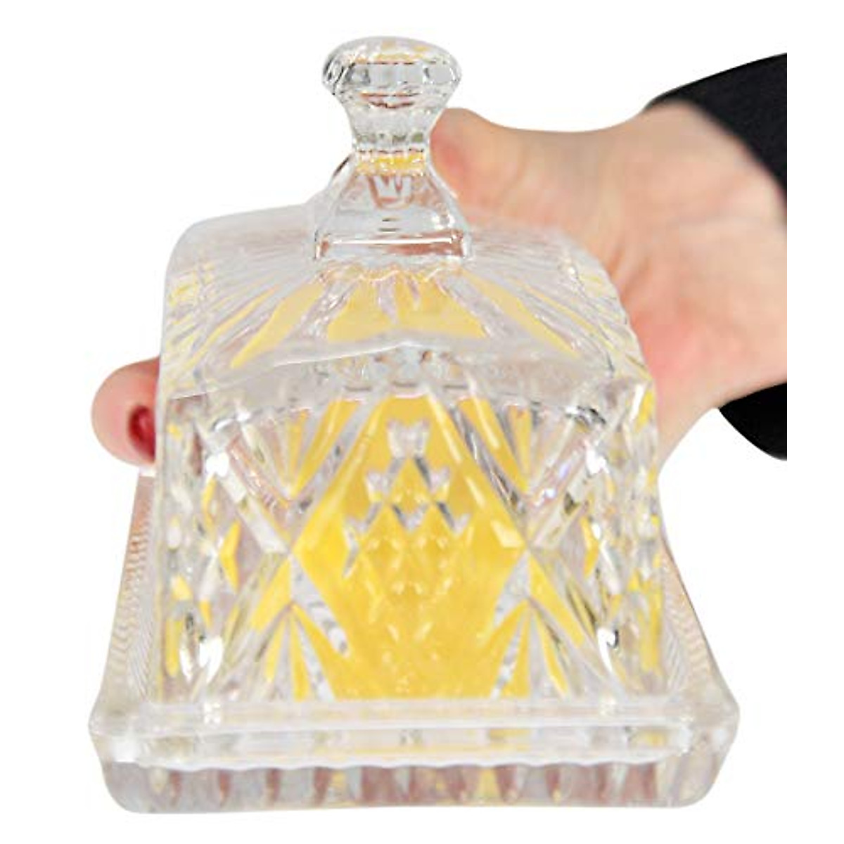 HOME-X Crystal Butter Dish with Lid, Real Crystal Covered Dish, Butter Holder for Serving and Storage, 8"L x 3 ½" W x 4' H, Crystal
