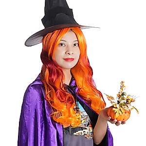 Rbenxia 30 Inch Gradient Orange Yellow Wigs Colorful Long Curly Wavy Wigs Hair Heat Resistant Spiral Costume Wigs Anime Fashion Halloween Christmas Cosplay Party (Yellow to Orange to Red)