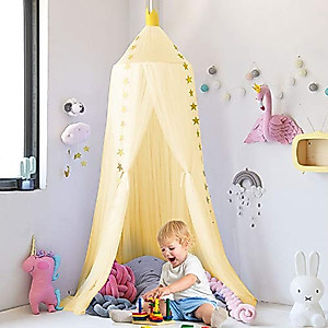 Jolitac Princess Bed Canopy for Girls Room Decor Round Lace Mosquito Net Play Tent Reading Nook Canopies Yarn Girl Dome Netting Castle (Yellow)