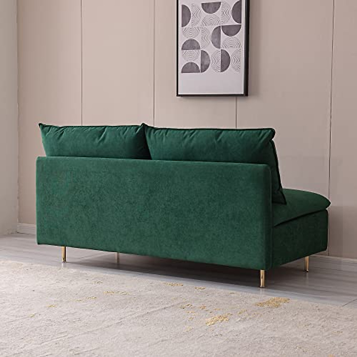JULYFOX Emerald Green Loveseat Sofa Armless, 60 in Overstuffed Mid Century Modern Fabric Couch Pillow Back 700 lbs Heavy Duty for Small Spaces