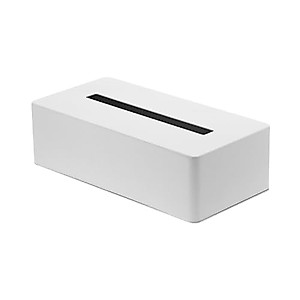 Yamazaki Home Rectangular Reusable Tissue Box Holder Cover Metal Container Case for Kitchen Bathroom or Bedroom Steel One Size White
