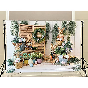 7x5ft Happy Easter Backdrops for Photography Spring Easter Background Hare Rabbits Colorful Eggs Rustic Backdrop for Party Baby Show Photo Booth Prop Backdrop