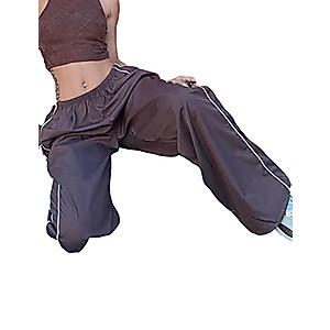 Shebote Womens Parachute Pants Wide Leg Baggy Pants Y2K Elastic Waist Jogger Sweatpants Track Pants Streetwear(0046-Coffee-S)