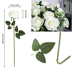 JUSTOYOU 10Pcs Artificial Roses Flowers, Realistic Blossom Roses, Real Touch Silk Rose, Single Fake Flower Long Stem Bouquets for Home Wedding Party Decoration