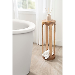 Kate and Laurel Dahl Wooden Round Drink Table, 8 x 23, Natural Brown, Transitional Boho Circle Wood Accent Pedestal Table for Living Room Plant Stand or Small Bedroom Nightstand