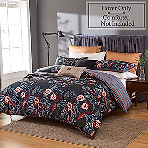 LAMEJOR Duvet Cover Set Queen Size Red Floral/Striped Bedding Set Comforter Cover (1 Duvet Cover+2 Pillowcases)