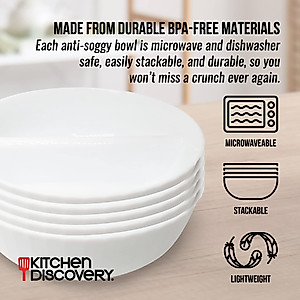 Kitchen Discovery Divided Cereal Bowl Anti Soggy, 2 Section Plastic Bowl Separates Milk from Cereal for Delicious Crunch, Soup and Side Bowl for Chips/Salsa, Soup/Crackers, Fruit, Yogurt