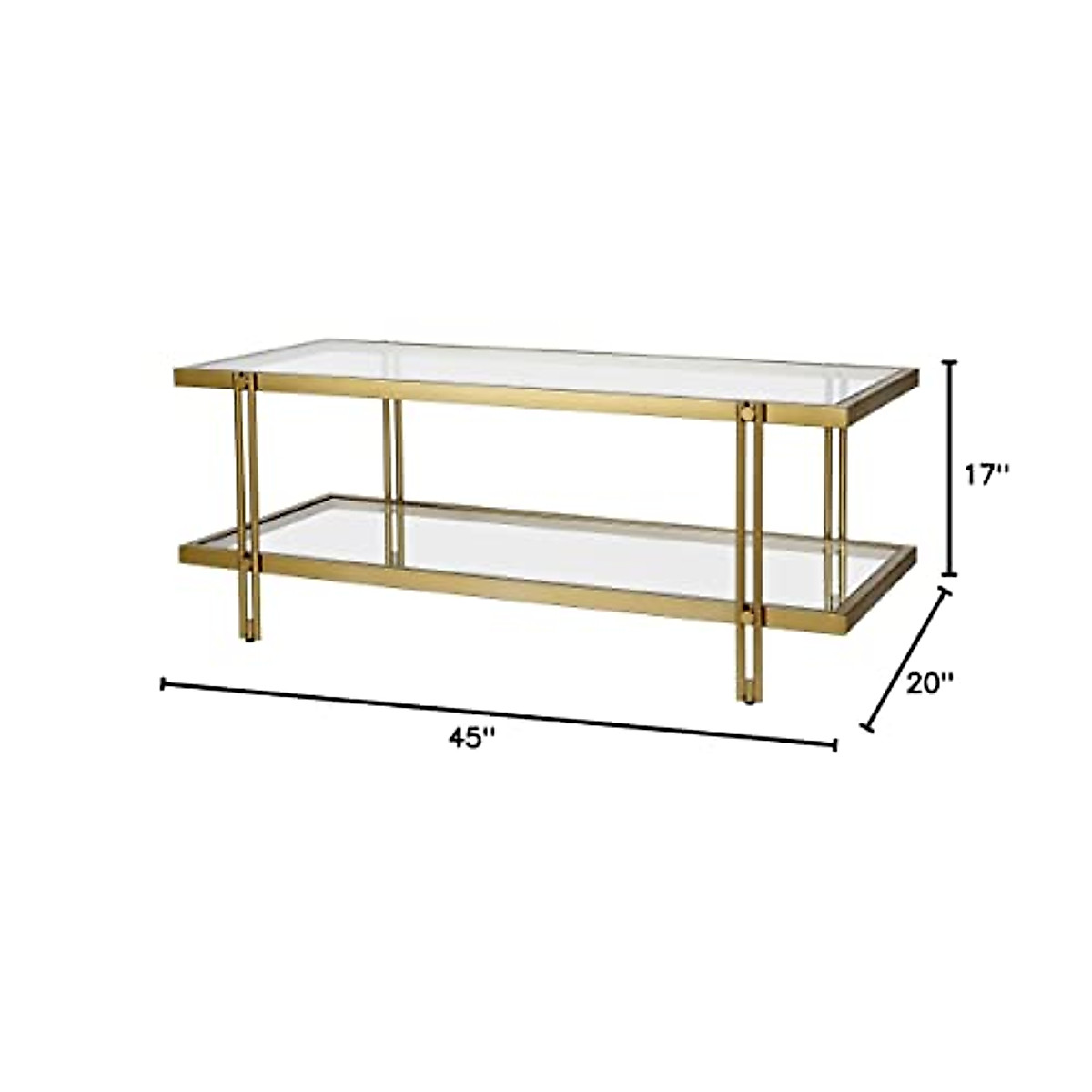 Henn&Hart 45" Wide Rectangular Coffee Table in Brass, Modern coffee tables for living room, studio apartment essentials