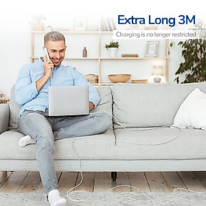 SYNCWIRE iPhone Charger Cable 10ft, [Apple MFi Certified] Long Lightning to USB Cable Double Braided Nylon iPhone Cord Compatible with iPhone 13 12 Mini 11 Pro Max XS XR X 8 7 6 Plus, Silver, 10 Foot