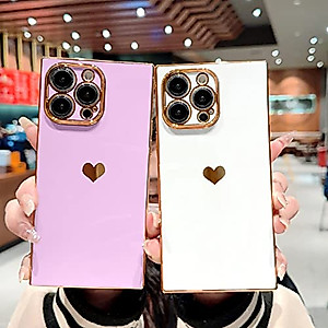 Tzomsze Square iPhone 14 Pro Case, Cute Cases Full Camera Protection, Reinforced Corners TPU Cushion Shockproof Edge Bumper Cover iPhone 14 Pro Phone Case [6.1 inches] -Purple