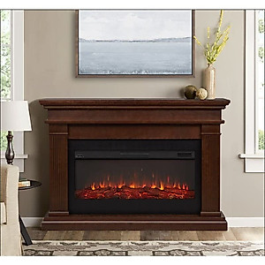 BOWERY HILL Traditional Solid Wood Electric Fireplace Mantel Heater with Remote Control, Adjustable Led Flame, 1500W in Dark Walnut