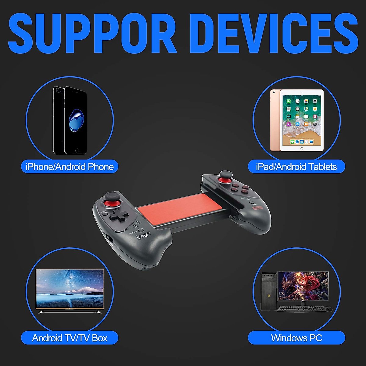 Mcbazel PG-9083s Wireless 3.0 Stretching Extendable Gamepad Telescopic Game Controller Joystick Pad for 5-10 inch Android Smart Phone Tablet Windows PC (NOT for iOS)