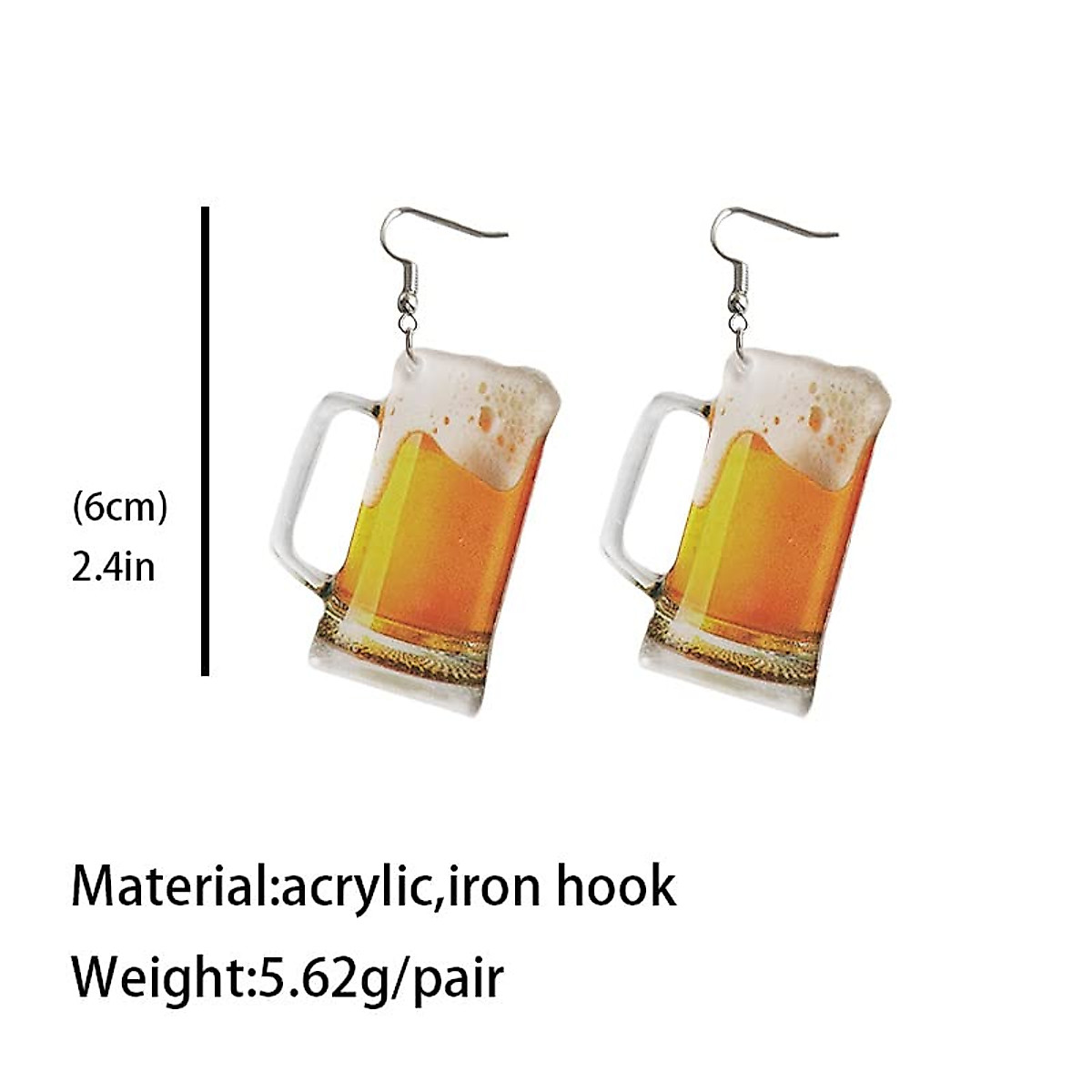 Lifelike 3D Simulation Beer Mug Earrings Miniature Wine Glass Dangle Drop Earrings for Women Cute Funny Food Ear Jewelry-yellow