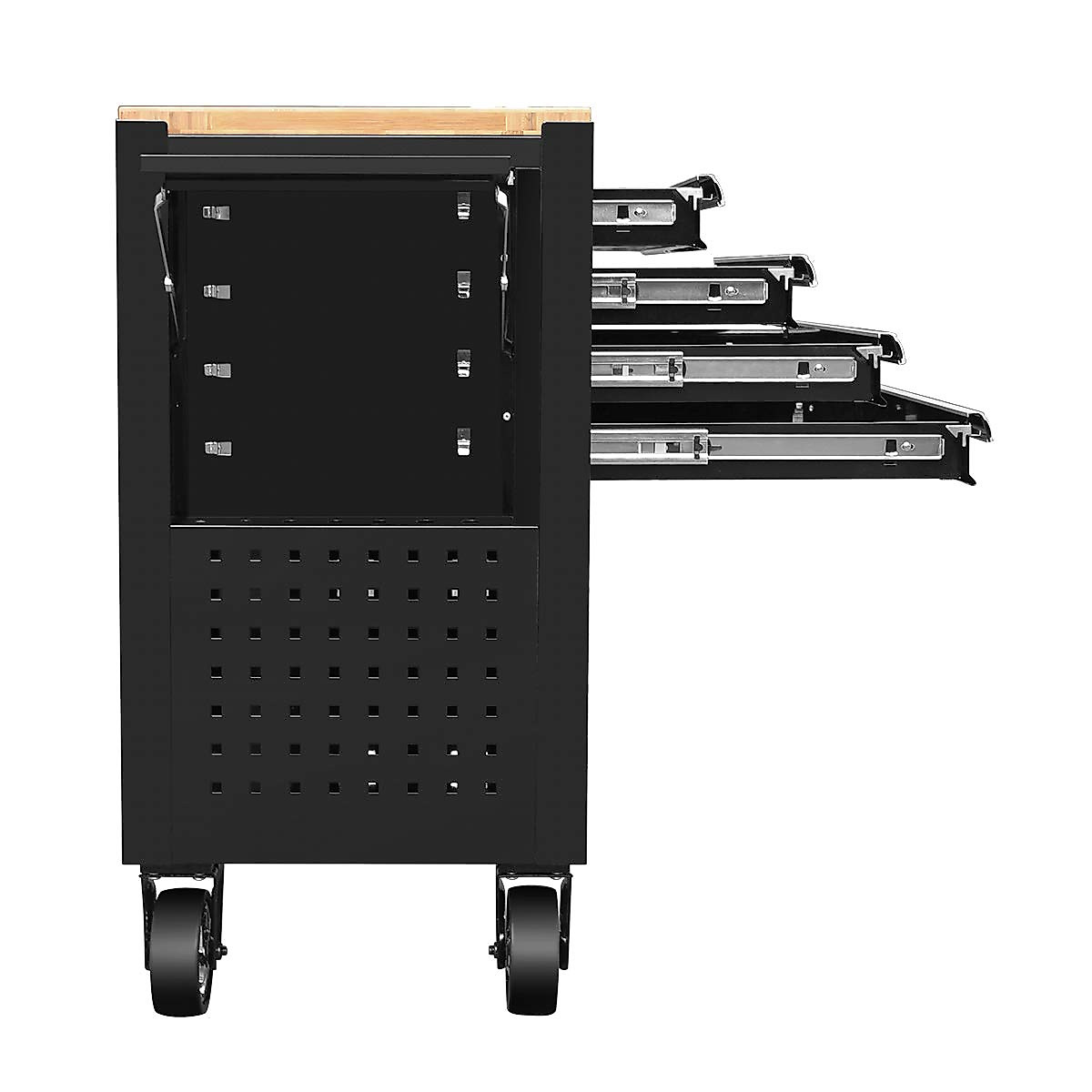DNA MOTORING 30" W X 37" H X 18" D Large Capacity 4-Drawer Chest Rolling Tool Cart Locking Swivel Cabinet (TOOLS-00003) with Keys, Black