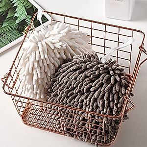 Aesackir 2 Packs Fuzzy Ball Towel,Hanging Bathroom HandTowels,Monochrome Chenille Fluffy Microfiber Decorative Ball Towel,Quick Dry Plush Absorbent Towels,Kitchen Hand Towels for Washstand