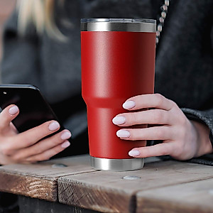 HASLE OUTFITTERS 30oz Stainless Steel Tumbler, Double Wall Vacuum Insulated Travel Mug Tumbler, Durable Insulated Coffee Mug, Gift Box Set (Red, 8)