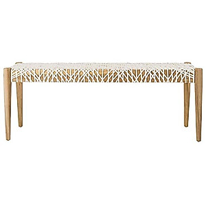 SAFAVIEH Home Collection Bandelier Natural Teak Wood/ Off-White Leather Weave Entryway Foyer Dining Bench