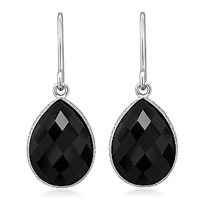 Gem Stone King 925 Sterling Silver Black Onyx Dangle Earrings For Women (13.00 Cttw, Gemstone Birthstone, Pear Shape 16X12MM)