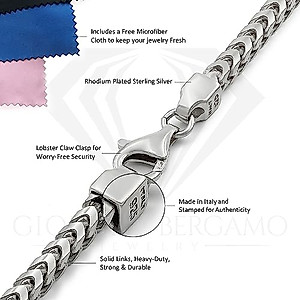 925 Italian Sterling Silver 2mm Solid Franco Chain, Rhodium Plated Square Box Link Necklace, Giorgio Bergamo (24)