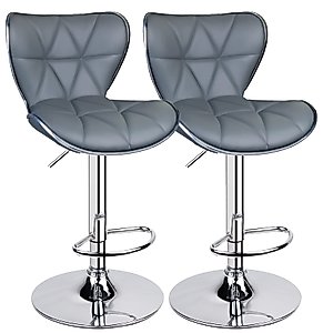 Leopard Shell Back Adjustable Swivel Bar Stools, PU Leather Padded with Back, Set of 2, Grey