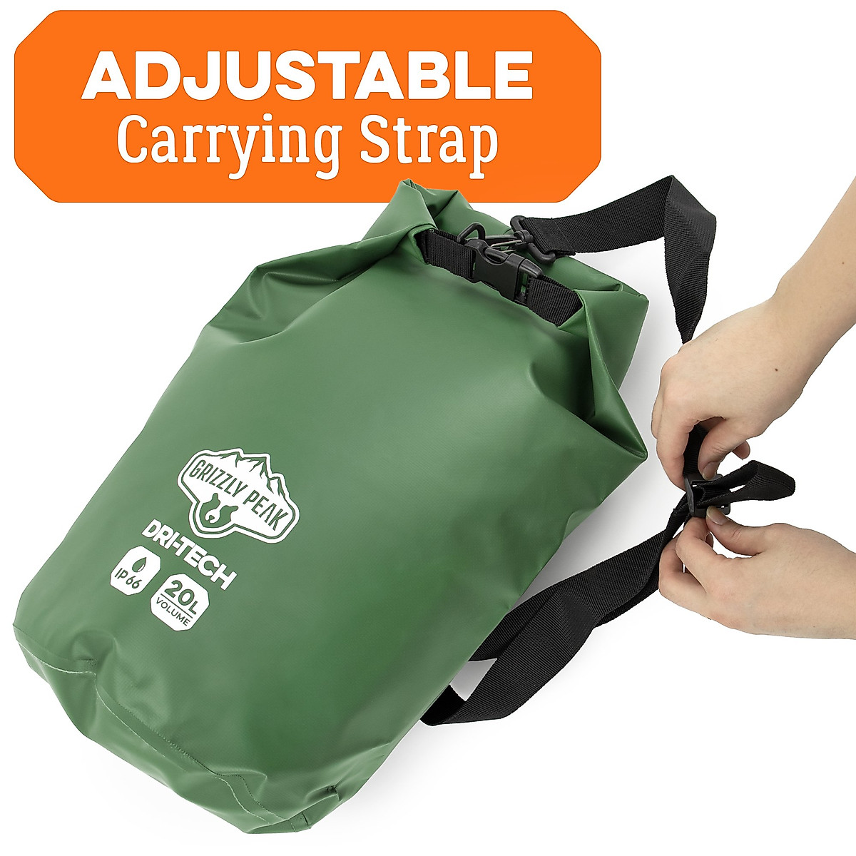 Grizzly Peak Dri-Tech Waterproof IP 66 Lightweight Roll-Top Sack Dry Bag with Adjustable Straps, 40 L