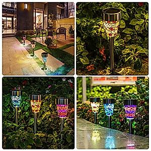 SUNWIND Solar Garden Lights Outdoor Decorative Mosaic Glass Pathway Lights White LED Solar Landscape Lights Waterproof for Lawn Path Patio Yard Walkway