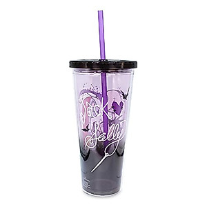 Disney The Nightmare Before Christmas 24-Ounce Carnival Cup With Reusable Straw and Leakproof Lid | Plastic Cold Cup For Boba Milk Tea Beverages, Home & Kitchen Essentials | Tim Burton Halloween Gifts