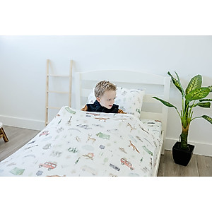 Pobi Baby - Premium Twin Fitted Sheet, Flat Sheet with Pillow case - Ultra-Soft Cotton Blend, Stylish Woodland Pattern, Deep Pockets - Twins Sheets - 3 PC (Explore)