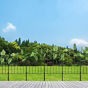 Decorative Garden Fence 10 Pack, 13in (L) x 24in (H) No Dig Rustproof Metal Wire Fencing Border Animal Barrier, Flower Edging for Landscape Patio Yard Outdoor Decor, with Two 8ft Decorative Leaves