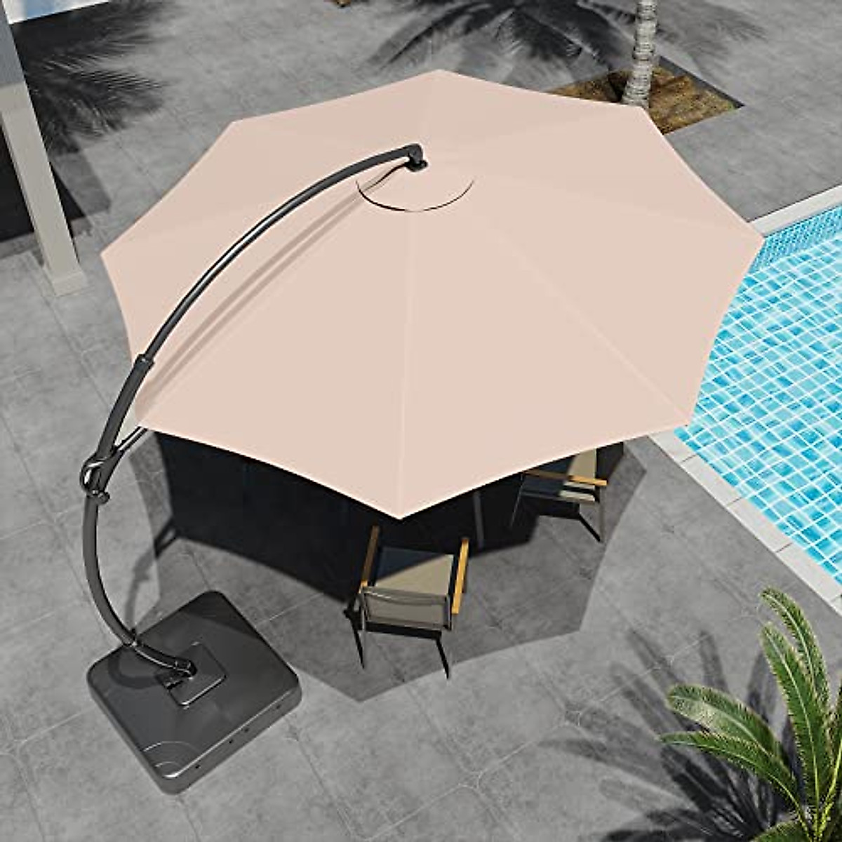 LAUSAINT HOME Outdoor Patio Umbrella with Base included, 11 FT Deluxe Curvy Cantilever Umbrella Heavy Duty Offset Hanging Umbrella with 360° Rotation for Market, Pool, Garden, Backyard, Deck (Beige)