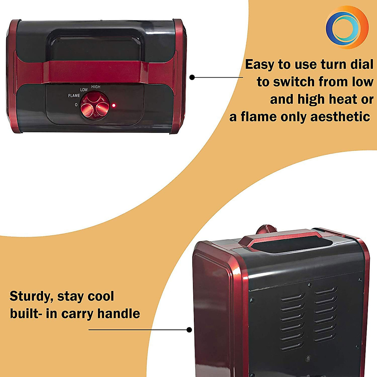 Comfort Zone 1,200W Electric Mini Fireplace Space Heater with Realistic 3D Flame, Stay-Cool Body, Carry Handle, Overheat Sensor, and Safety Tip-Over Switch, Ideal for Home, Bedroom, & Office, CZFP1