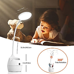 GSBLUNIE College Dorm Room Essentials - Desk Lamp, Pen Holder, 360° Gooseneck Desktop LED Desk Lamp with USB Charging Port, 3 Lighting Modes & 3 Brightness Levels, Table Lamp for Home Office
