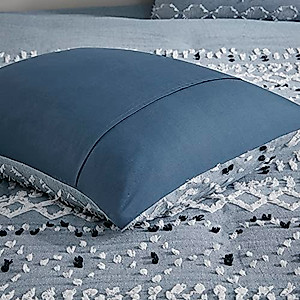 INK+IVY Dora Organic Cotton Duvet Set, Chambray with Textured Clipped Yarns and Tufted Geometric Design, Breathable, All Season Boho Bedding, Matching Shams, King/Cal King(104"x92") Blue 3 Piece