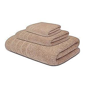 Textila Cotton Towel Set - 3 Piece Set Includes 1 Bath Towels, 1 Hand Towels, and 1 Washcloths - Soft and Absorbent Towel Set for Bathroom - Beige Color Towels Ideal for Everyday Use