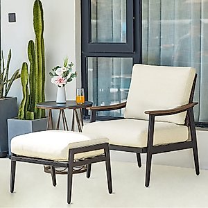 NATURAL EXPRESSIONS Patio Furniture, Outdoor Furniture Patio Chair Sofa Metal Outdoor Chair with Ottoman, High Back Wicker Backrest & 6 Inch Seat Cushion for Balcony,Backyard,Deck,Porch