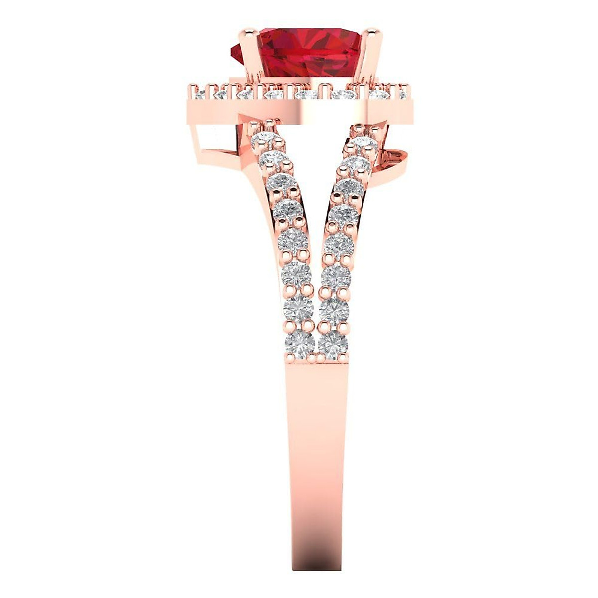 Clara Pucci 1.69ct Heart Cut Solitaire Halo split shank Red Ruby Designer Wedding Bridal art deco Anniversary Ring 14k Rose Gold 5