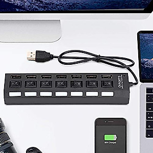 125 7-Port USB Hub Splitter,480Mbps High-Speed USB Port Expander Charging Hub,Overload Current Desktop Hub with 7 Power Independent Switches