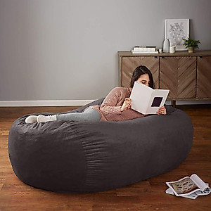 Amazon Basics Memory Foam Filled Bean Bag Lounger with Microfiber Cover, 6 ft, Grey, Solid