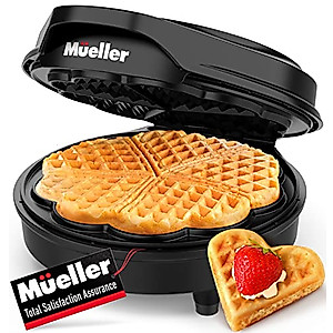 Mueller WaffleWiz Waffle Iron ,Non-Stick Cooking Plates, 5 Waffles at Once, Compact and Easy to Clean Mini Heart Waffle Maker, 900W, Black