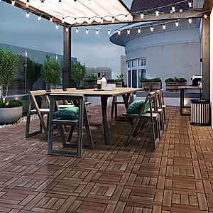 Topeakmart 27PCS Patio Deck Tiles Interlocking Wood Composite Decking Floor Tiles 12 x 12in Brown for Outdoor & Indoor Patio Garden Deck Poolside