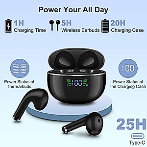Bluetooth Headphones True Wireless Earbuds 60H Playback LED Power Display Earphones with Wireless Charging Case IPX7 Waterproof in-Ear Earbuds with Mic for TV Smart Phone Computer Laptop Sports