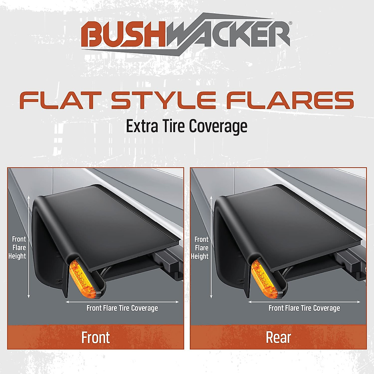 Bushwacker Jeep Flat Style Front Fender Flares | 2-Piece Set, Black, Textured Finish | 10053-07 | Fits 2007-2018 Jeep Wrangler JK