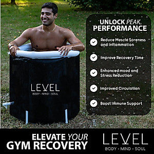 Level Body Mind Soul - Portable Ice Bath with Cover included - Ice Bath for athletes, post-workout recovery Cold Therapy - Can help improve Sleep and your general Wellbeing - 29x29 Inches