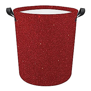 Bling Red Glitter Waterproof Laundry Baskets Collapsible Laundry Hamper with Handles Large Round Toy Bin for Dirty Clothes,Kids Toys,Bedroom,Bathroom