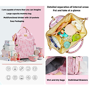 BIGBIGRIVER Diaper Bag Backpack Mom Multifunction Baby Bag Newborn Registry Baby Shower Gifts Essentials Items Diaper Bags Safety Fashion Love Pink