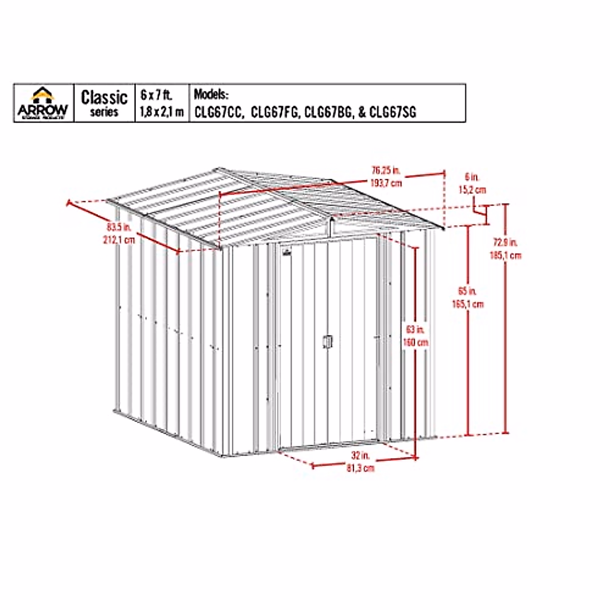 Arrow Classic Steel Storage Shed, 6x7, Flute Grey