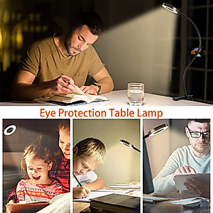 Brokimis Clip on Light LED Reading Book Study Lamp 3 Color Modes 10 Brightness Eye Protection 360° Flexible Gooseneck Student Dormitory Office Desk Lamp at Night in Bed