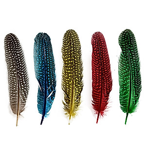 HAPPY FEATHER 6-9 inch Natural Guinea Wing Plumage Feather for DIY Craft, Jewelry and Clothing Decoration Pack of 20-Green