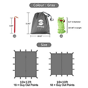 Waterproof Camping Tarp Outdoor Tent Accessories Survival Gear Perfect Hammock Shelter for Hiking Camping 10x12 ft Gray